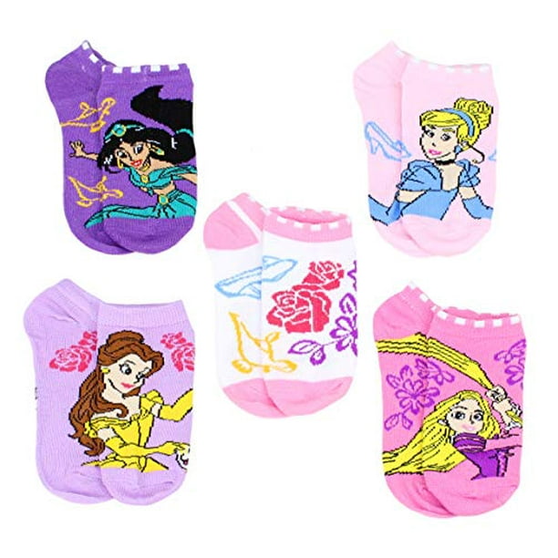 Disney Little Girls Princess 5-Pack No Show Ankle Socks, 10-4, Purple ...