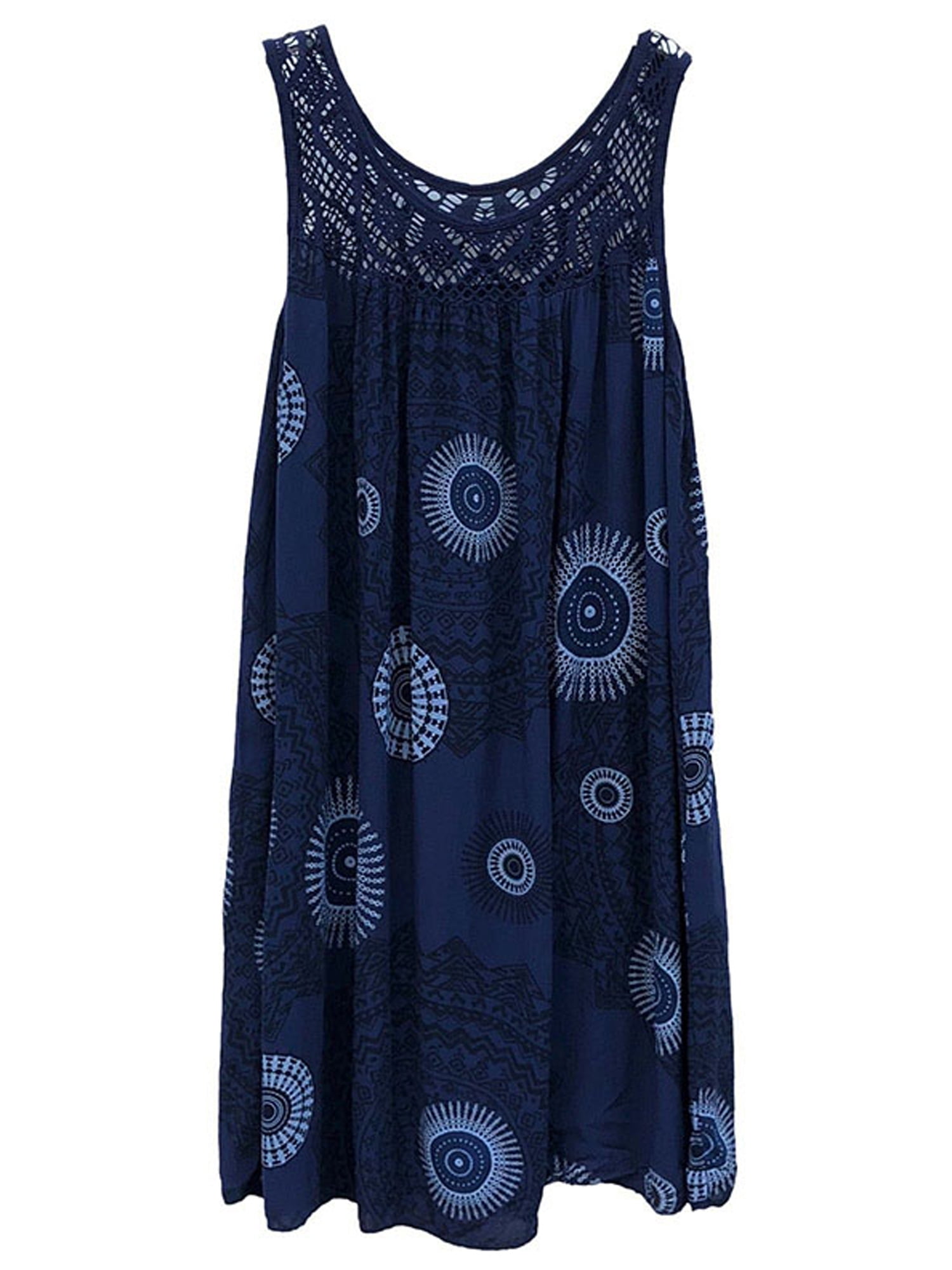 Women's Plus Size Floral Sleeveless Loose Boho Casual Short Dresses ...