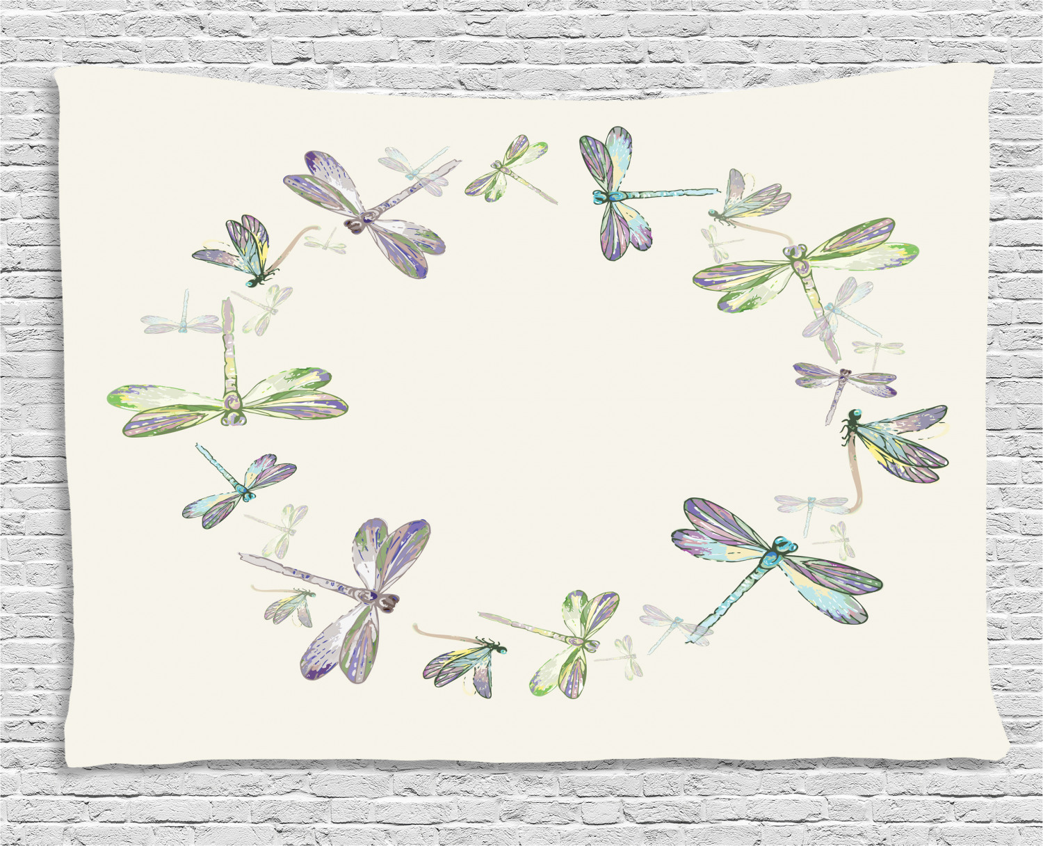 Dragonfly Tapestry, Dragonflies in Circular Formation Hand Drawn ...