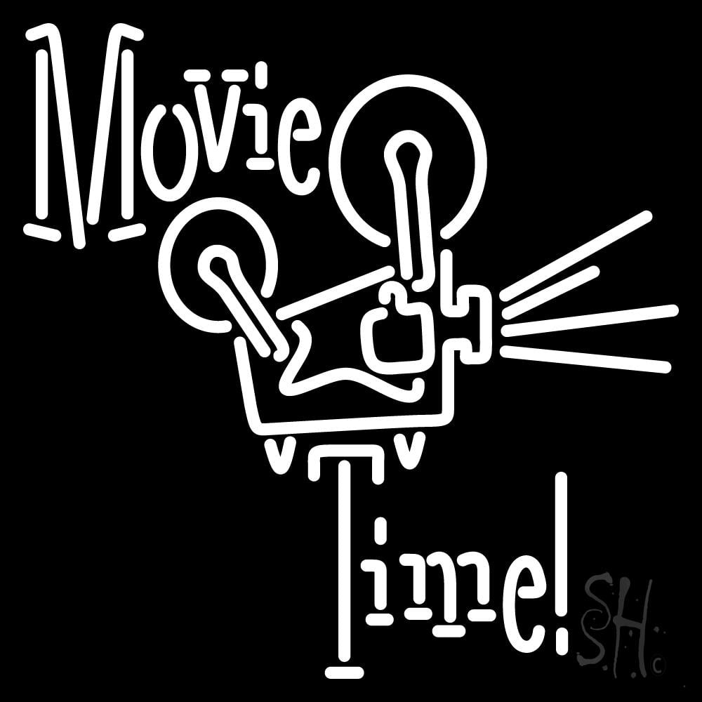 Movie Time LED Neon Sign 16" Tall x 16" Wide - inches Black Square Cut ...