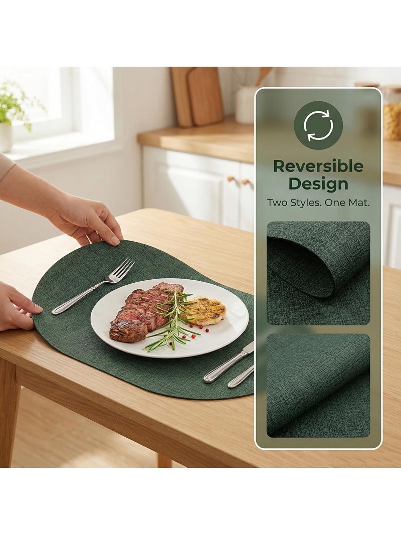 Faux Leather Oval Placemats Set of 4, Green | Non-Slip & Heat Resistant ...