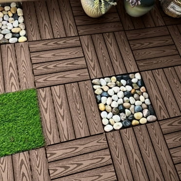 ALK Brands - Patio Outdoor Hardwood 8 Slats Interlocking Deck Tiles, 10 ...