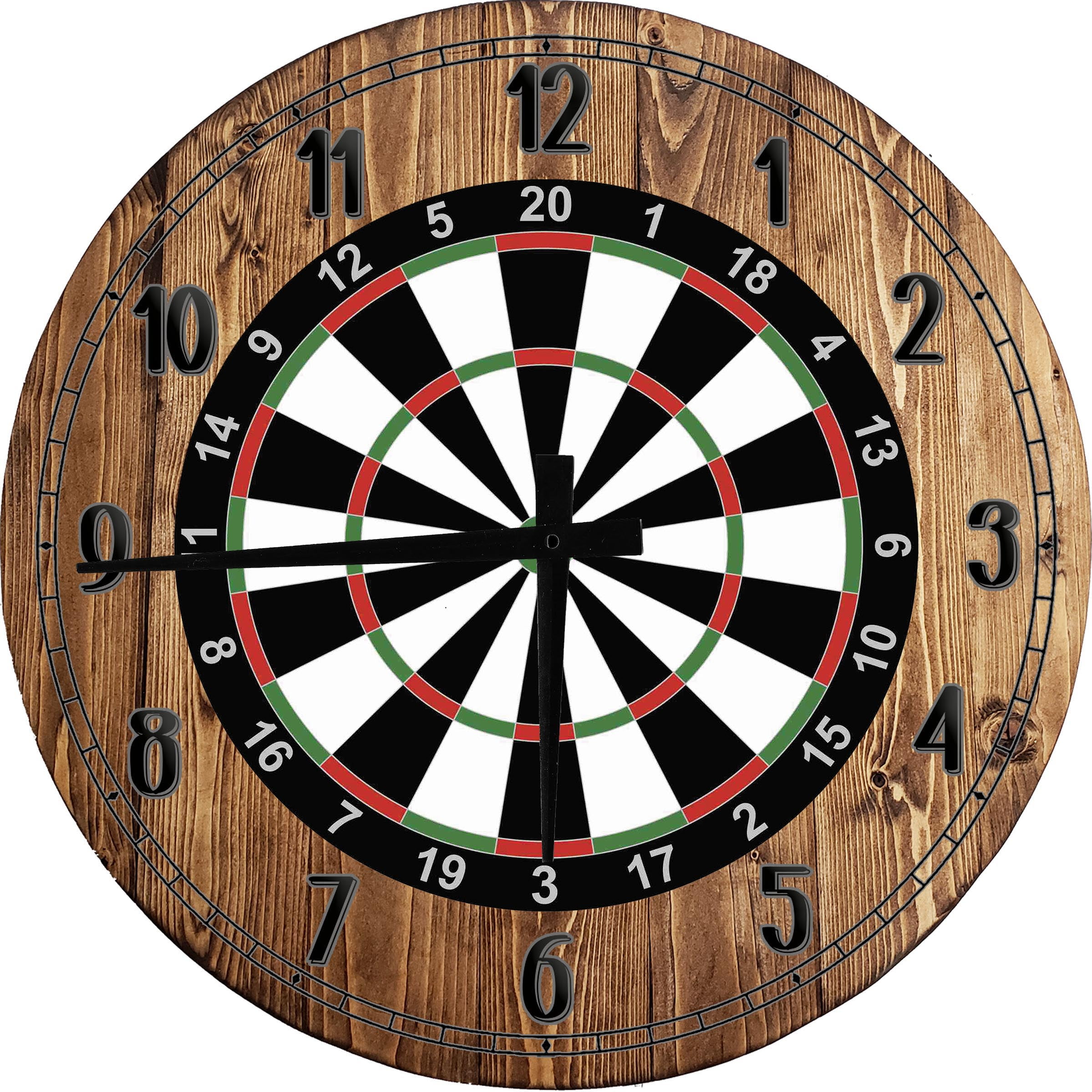 Wood Wall Clock 12 Inch Dart Board with Scoring Round Small Battery ...