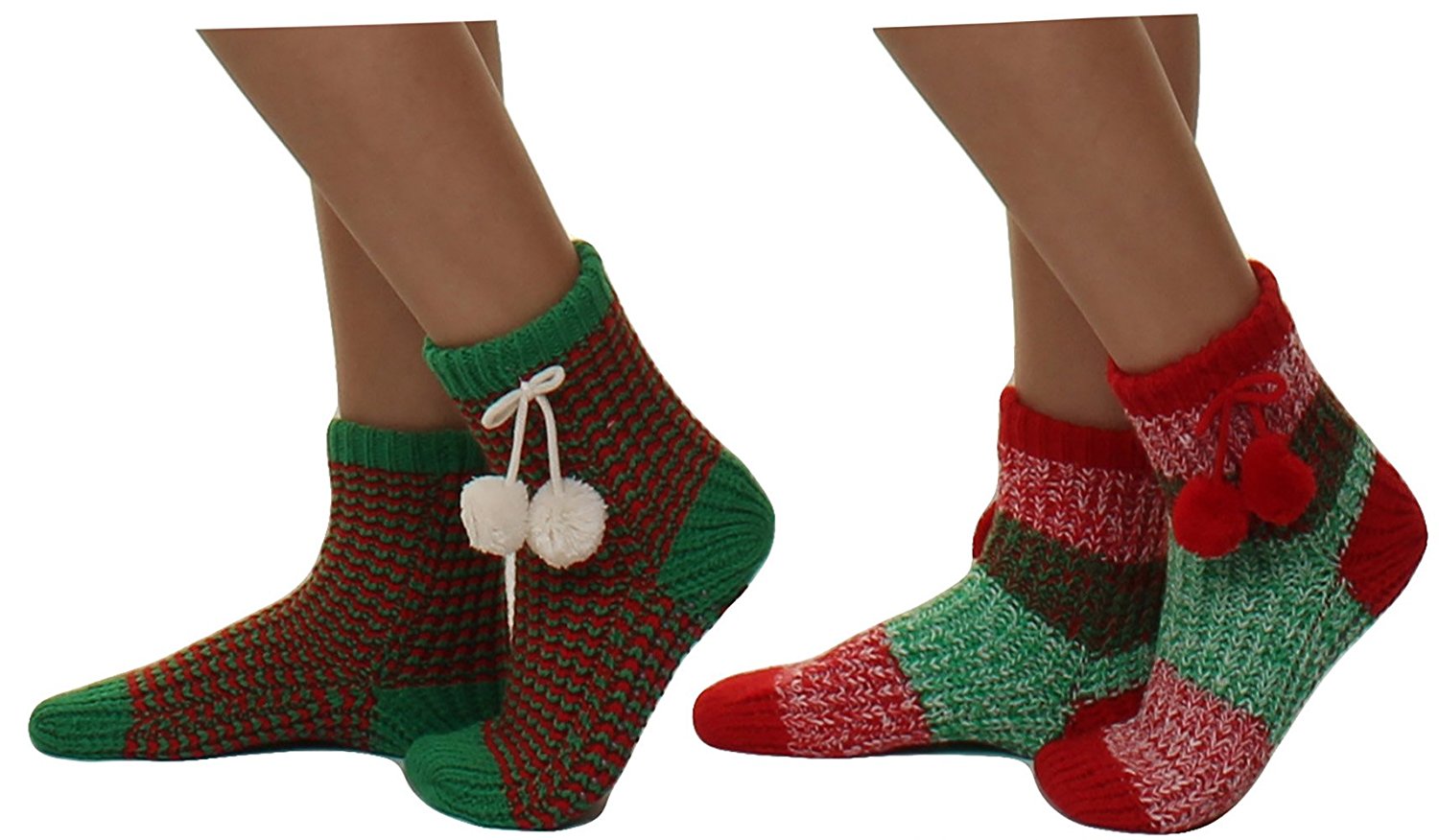 MJEWELRYGIFT 2 Pair Womens Christmas Holiday Thick Knit Slipper Socks mjewelrygift-2-pair-womens-christmas-holiday-thick-knit-slipper-socks