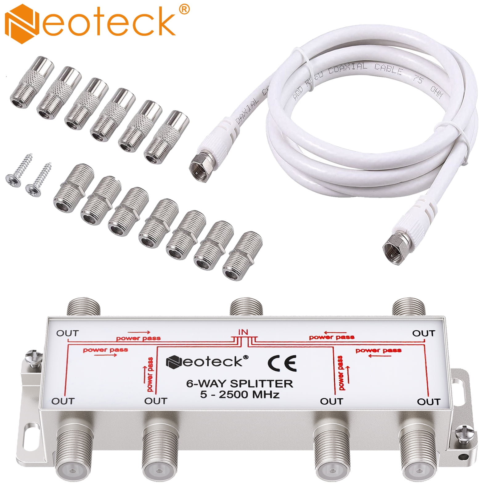 Neoteck 6 WAY 5-2500 MHz 1 to 6 Coaxial Splitter for RG6 RG59 Coax ...