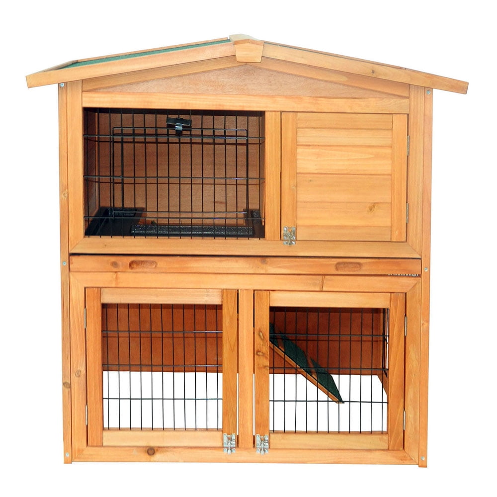 40" Triangle Roof Waterproof Wooden Rabbit Hutch A-Frame Pet Cage Wood ...