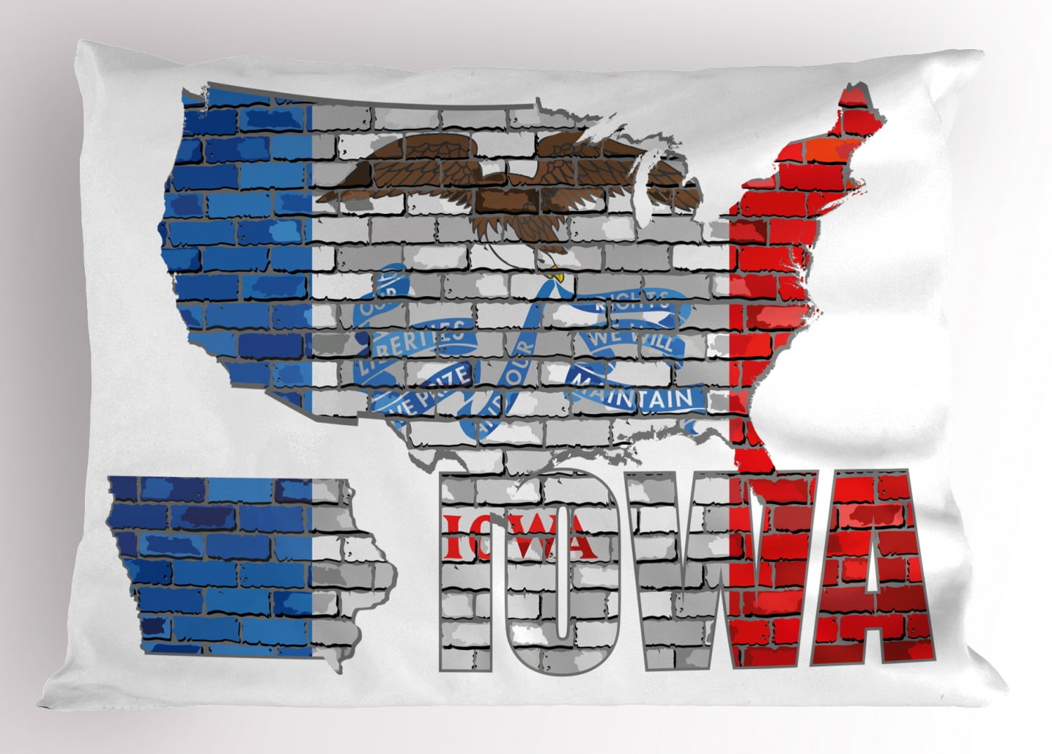 Iowa State Pillow Sham, Iowa Map on a Brick Wall Illustration Font ...