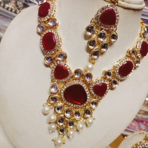 Antique Gold Tone Maroon White Choker Necklace Head Chain and Chandbaali Earrings Set Indian Jewelry Sets for Women Indian Bridal Sets Ethnic Faux Crystal Stone Necklace Set Walmart