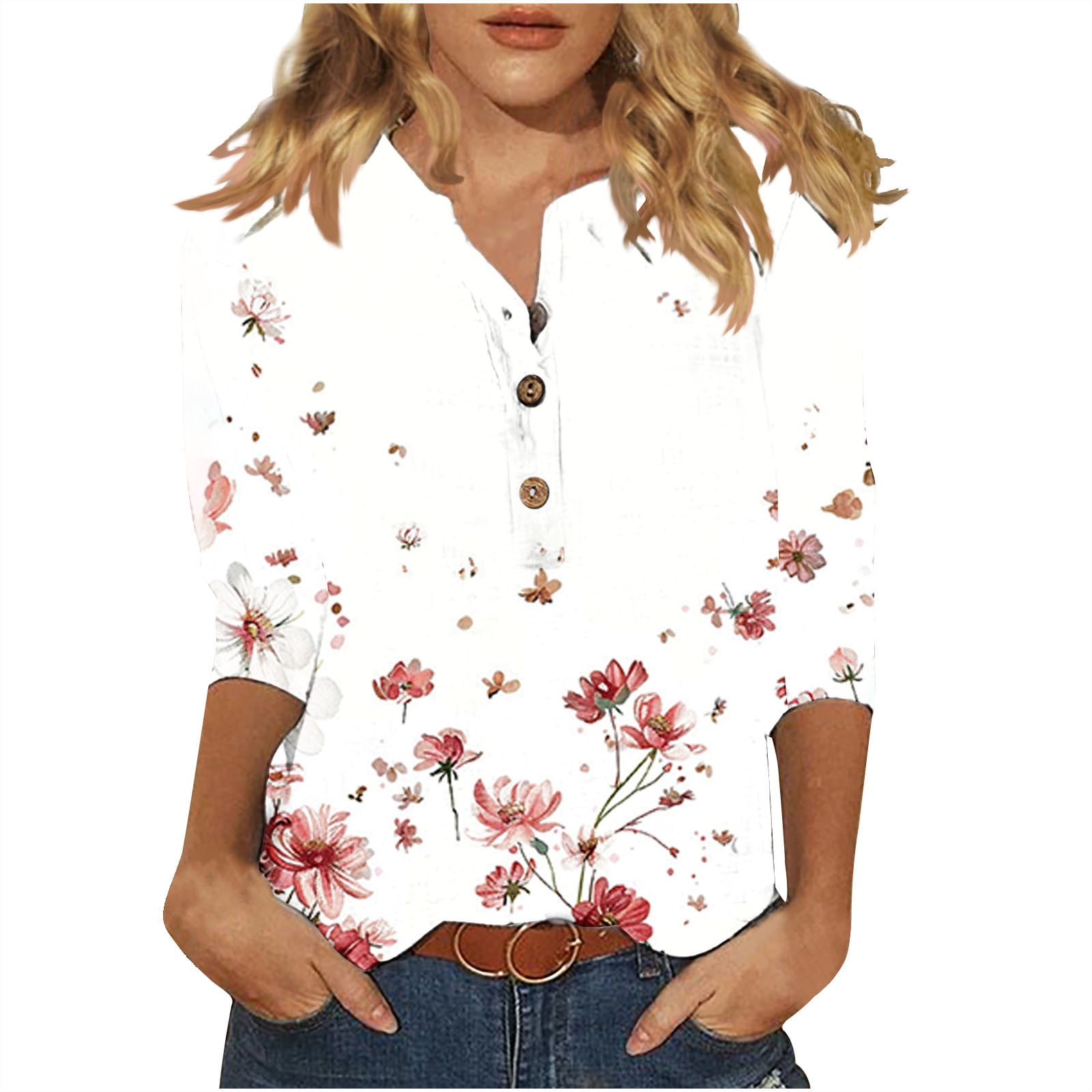 Click here for Uppada Under 15 Womens V-Neck 3/4 Sleeve Button Do... prices