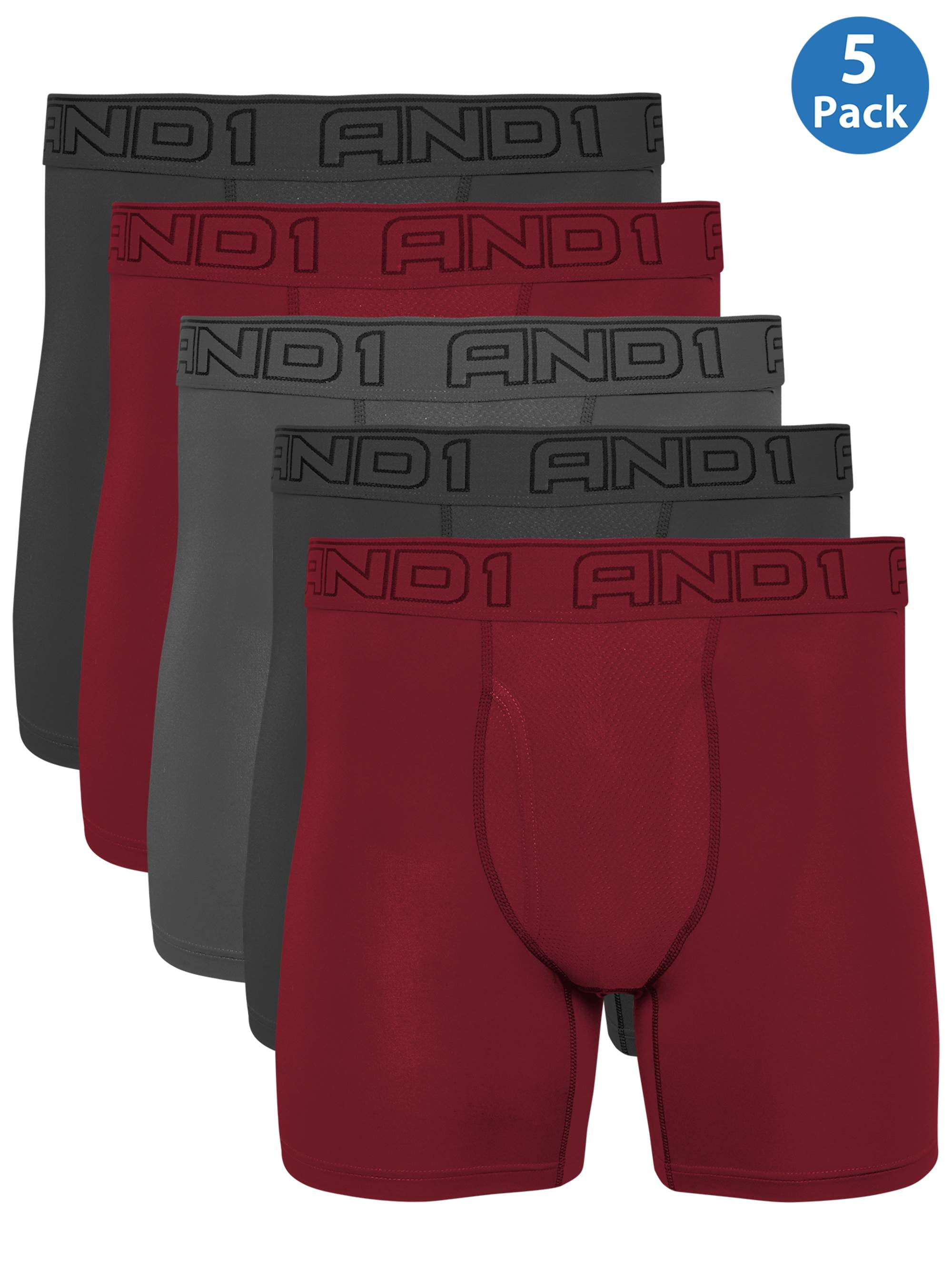AND1 Men's Long Leg Performance Boxer Brief, 5 Pack - Walmart.com