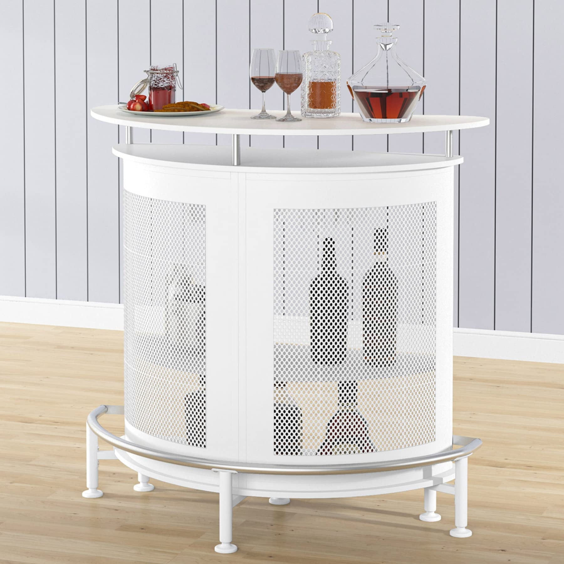 Tribesigns Bar Unit with Metal Mesh Front, Home Liquor Bar Table with ...