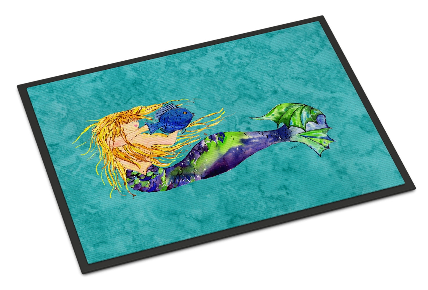 Blonde Mermaid on Teal Door Mat - Walmart.com