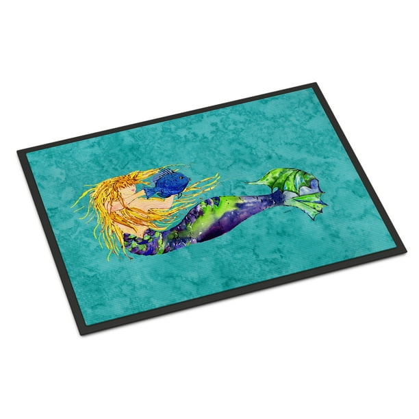 Blonde Mermaid on Teal Door Mat - Walmart.com