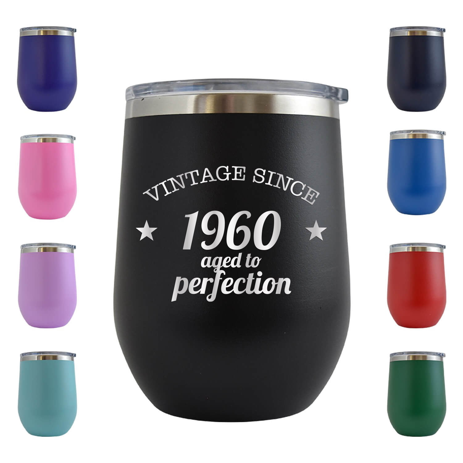Vintage Since 1960 Aged to Perfection - Engraved 12 oz Black Wine Cup ...