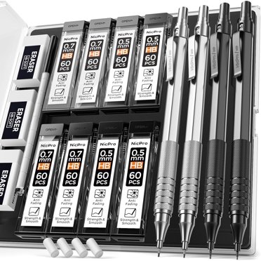 Nicpro 5 Pcs Metal Mechanical Pencils Set, Artist Drafting Pencil 0.5 & 0.7 & 0.9mm & 2Pcs 2mm ...