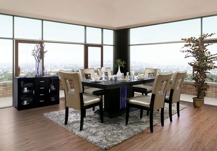 Black & Silver Solid Wood Dining Room Set 5pcs FOA Evangeline & Evant ...