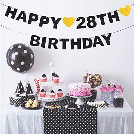 AERZETIX Happy 28th Birthday Banner Black Glitter 28 Years Old Bday ...