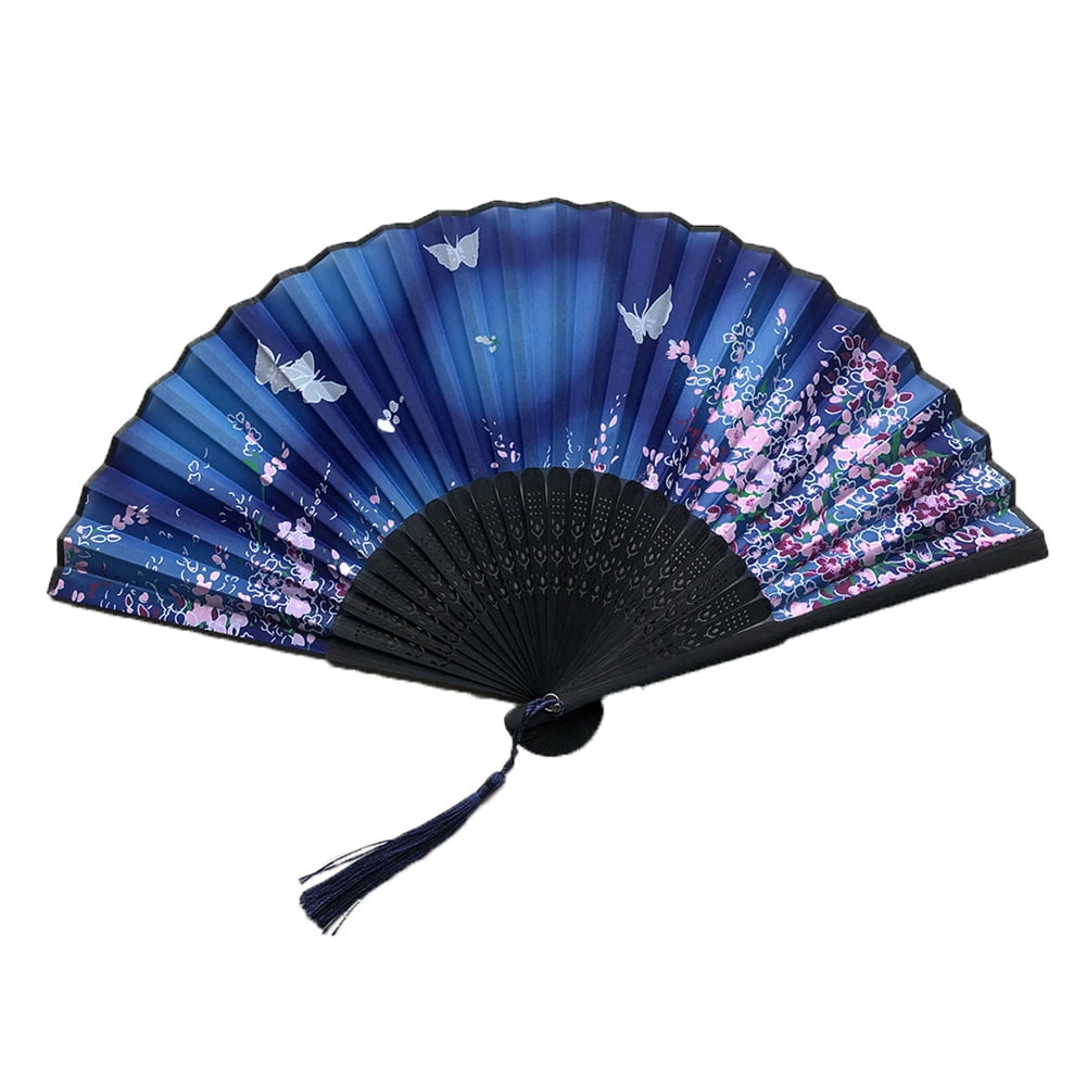 Chinese Fan - Cherry Blossom Flowers Leaves Vintage Style Silk Hand ...