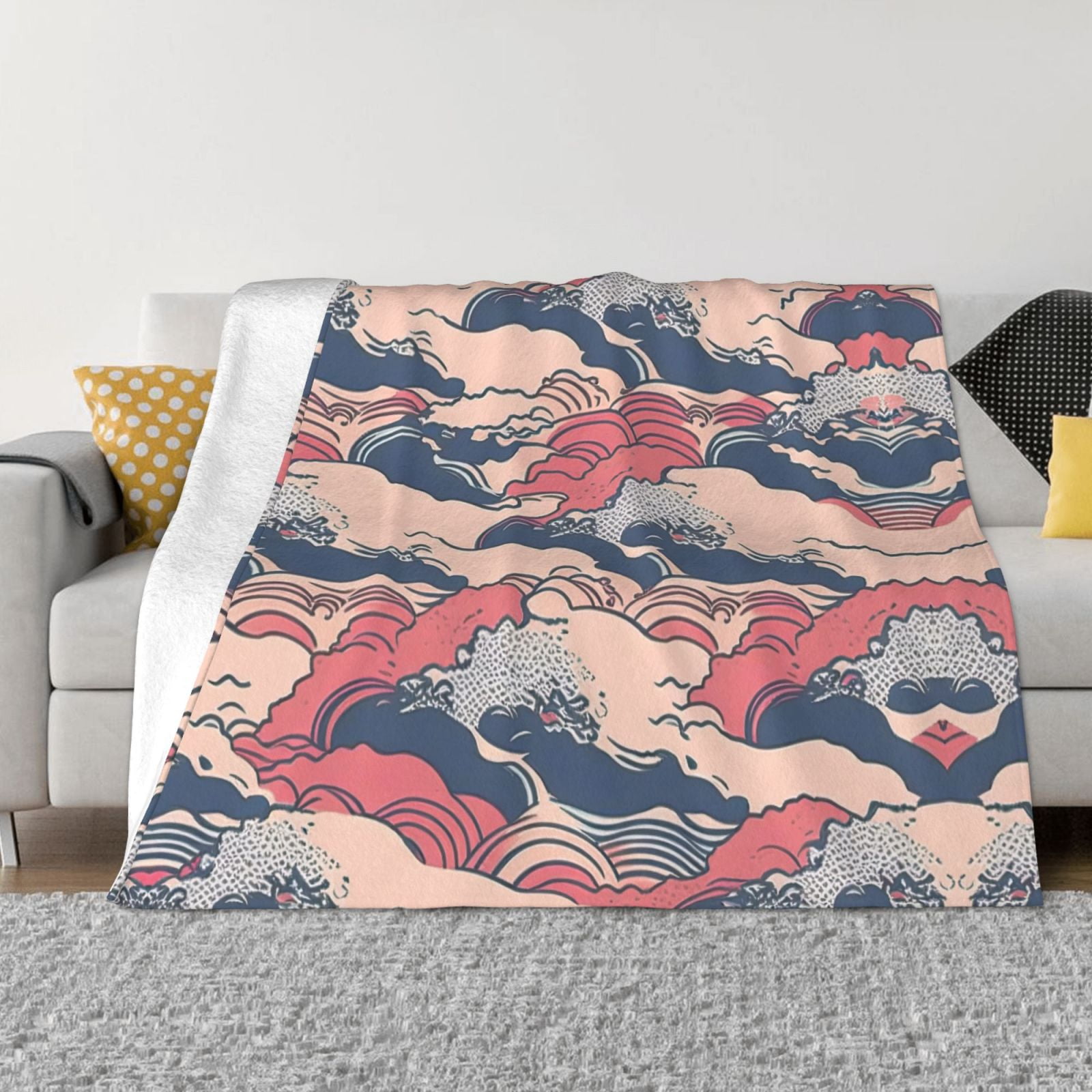 XMXT Throw Blanket, Waves Ocean Print Machine Washable Blankets for ...