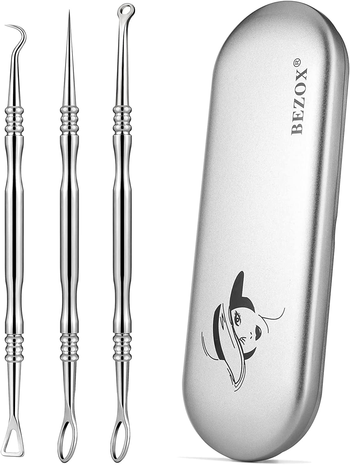 BEZOX Blackhead Remover Tools Pore Extractor Kit– Set of 3 Stainless ...
