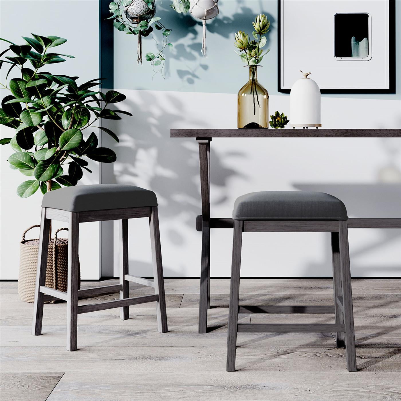 Farmhouse Rustic 2-piece Counter Height Wood Kitchen Dining Stools for ...