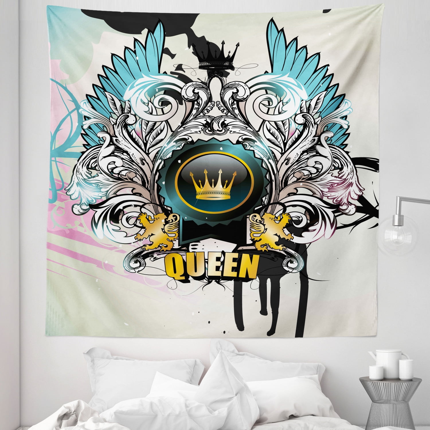 Queen Tapestry, Design Arms Shield with Crown Wings and Victorian ...