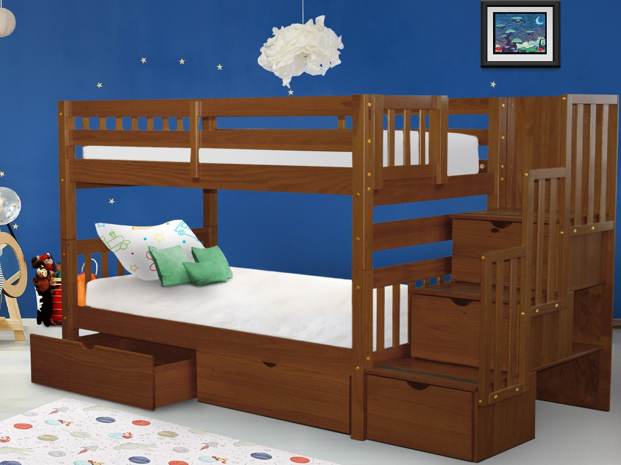 Bedz King Stairway Bunk Beds Twin Over Twin With 3 Drawers In The Steps Bedz King Stairway Bunk Beds Twin Over Twin With 3 Drawers In The Steps