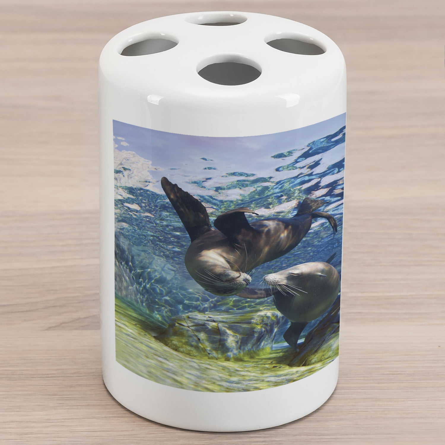 Sea Animals Ceramic Toothbrush Holder, Playful California Sea Lions ...