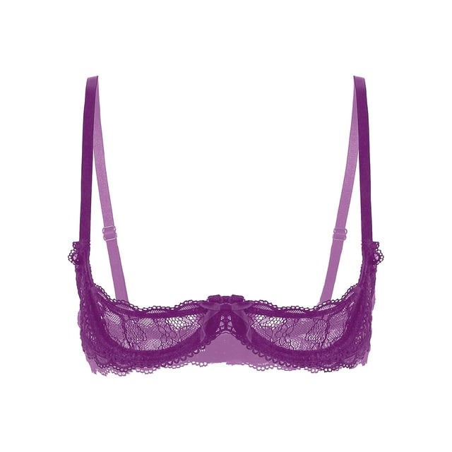Aislor Womens Sheer Lace 1 4 Cup Underwired Shelf Bra Balconette