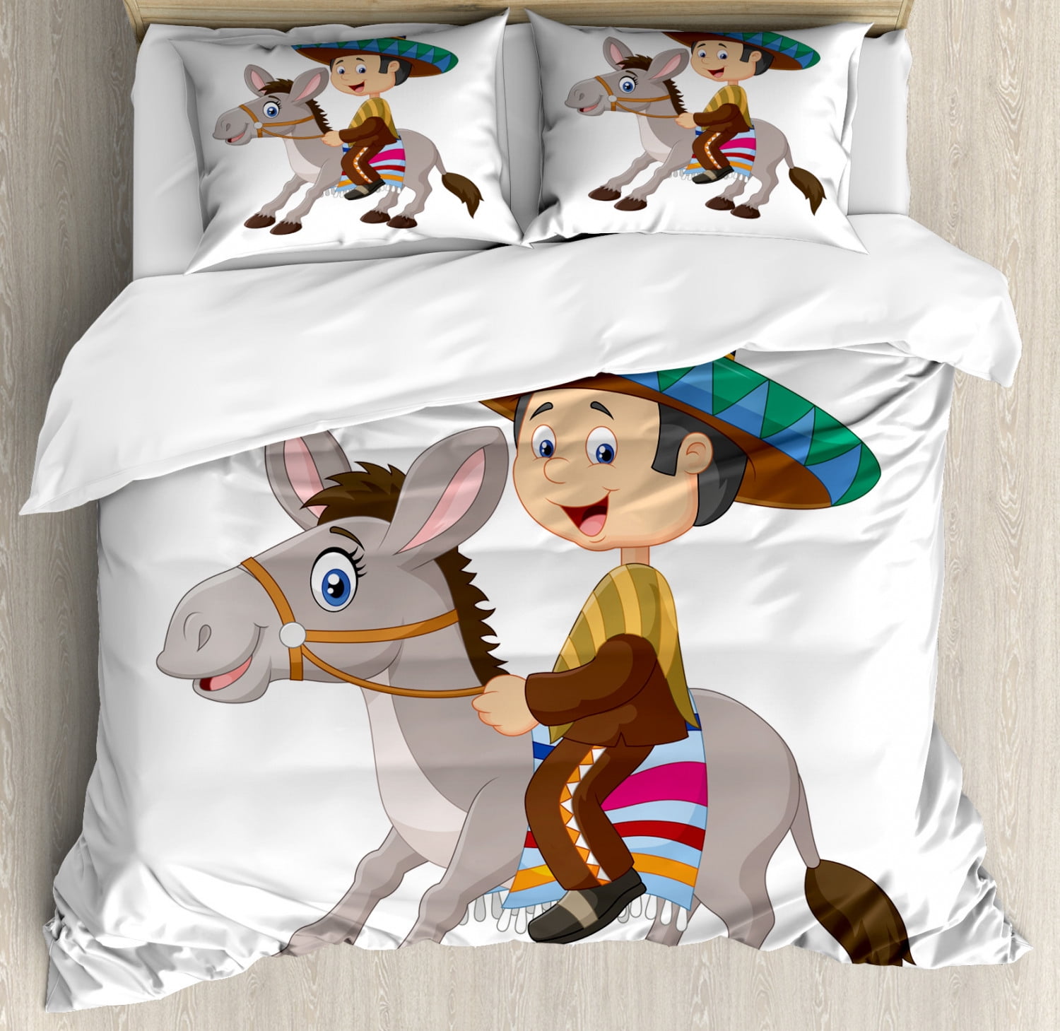 Donkey Duvet Cover Set King Size, Illustration of a Mexican Man Wearing ...