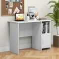 Costway Modern Computer Desk with Cabinet Cable Holes & Open Shelf ...