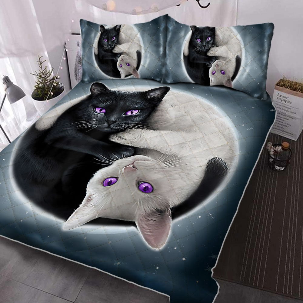 Flagwix 3 Pieces Twin Size Quilt Sets, Cat Yin Yang Quilt Bedding Set ...