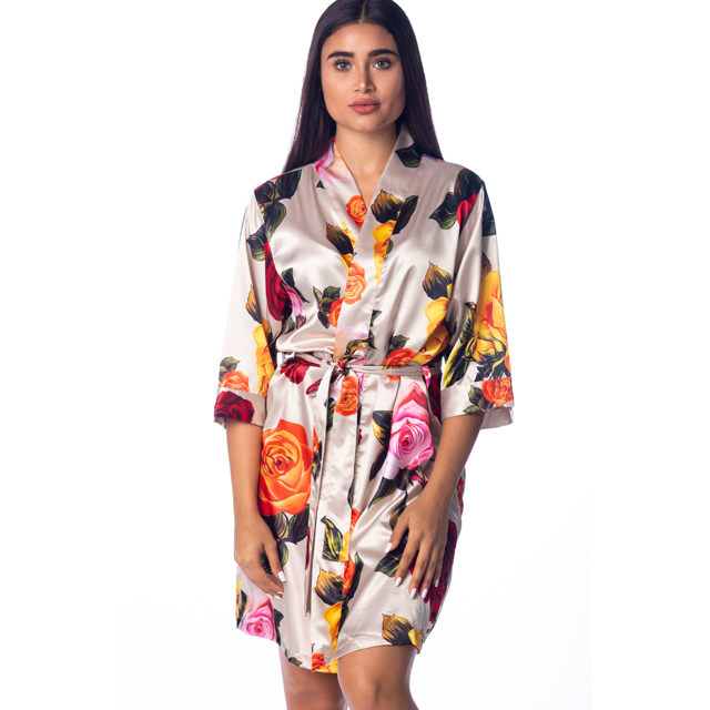 Women’s Floral Satin Silky Robe Kimono for Bride Bridesmaids Flower ...