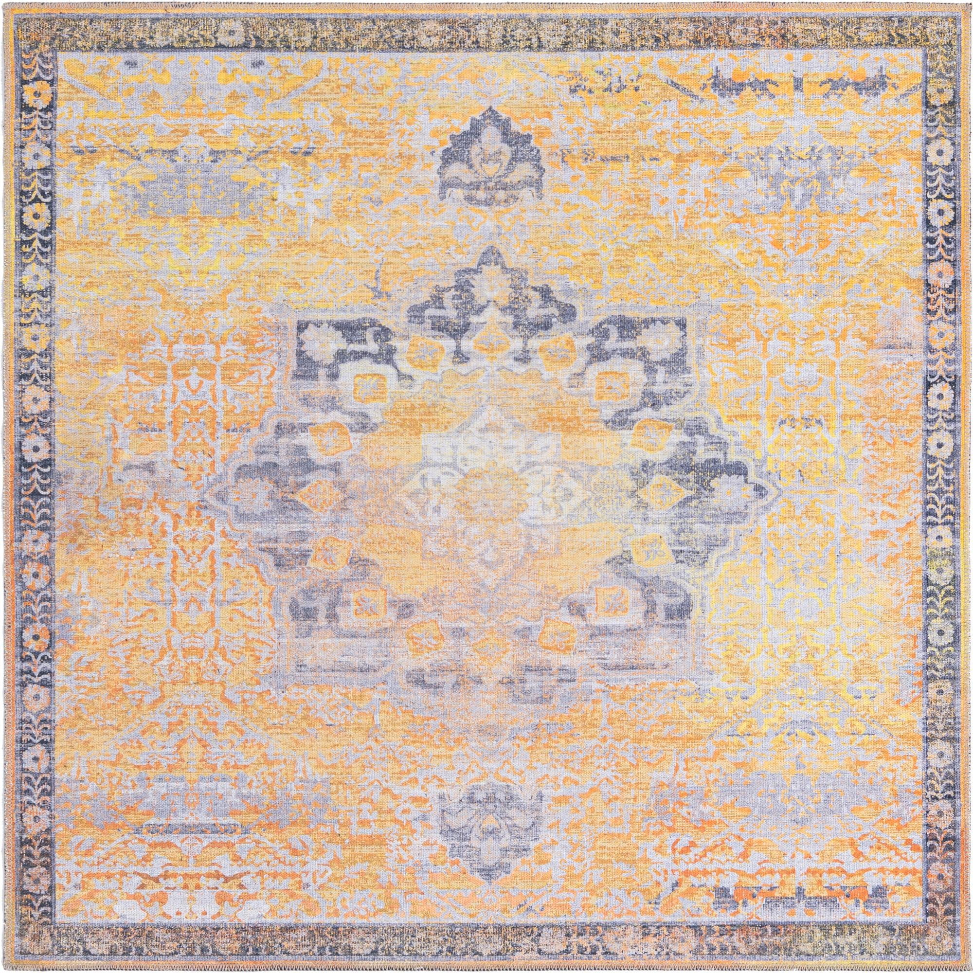 Rugs.com Francesca Collection Washable Rug – 5 Ft Square Tuscan Yellow ...