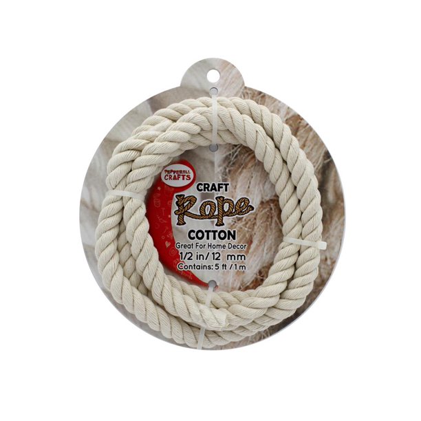 Pepperell Cotton Craft Rope: 3-Ply, Natural, 0.5 inches x 5 feet ...