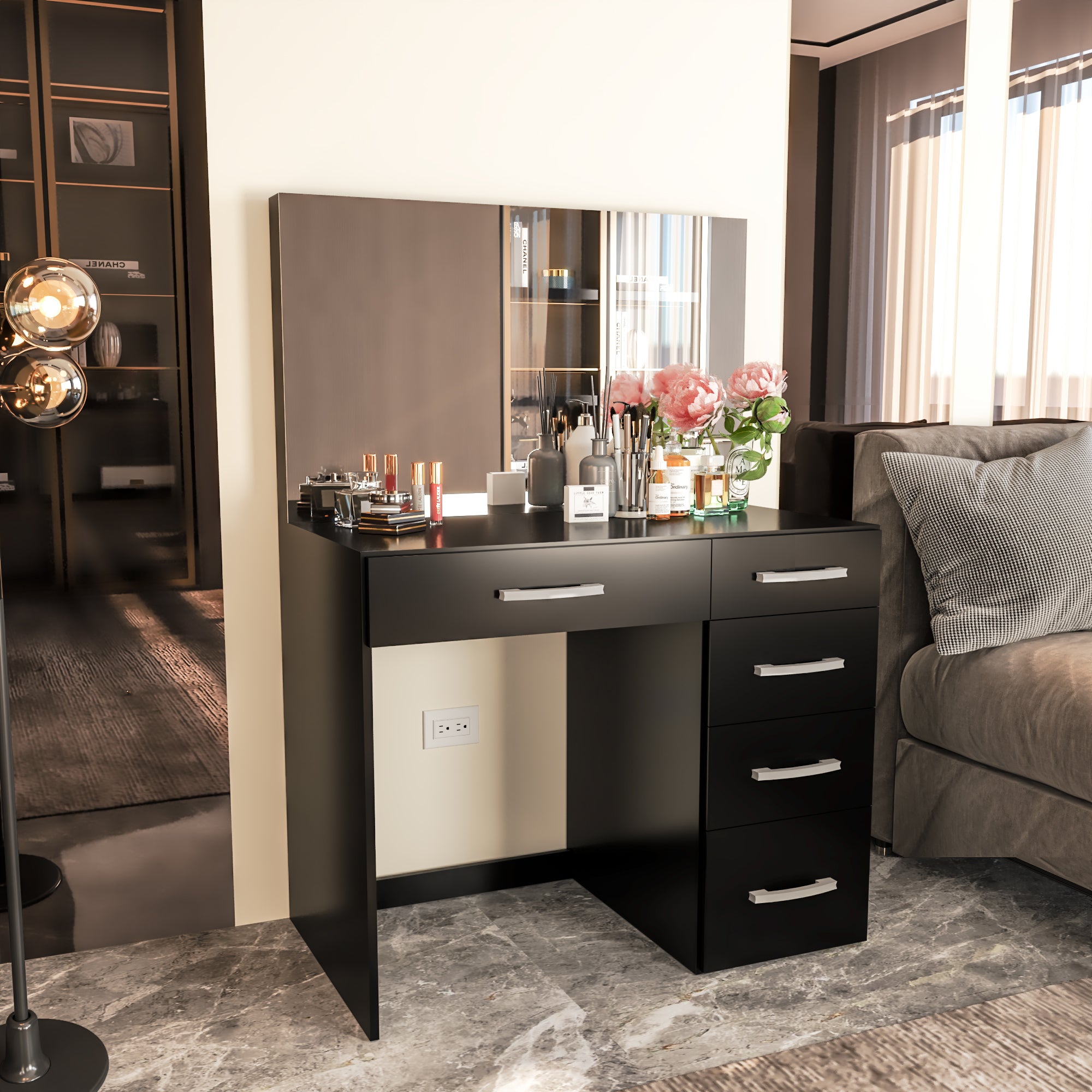 Boahaus Matilda Modern Black Vanity Table, for Bedroom - Walmart.com