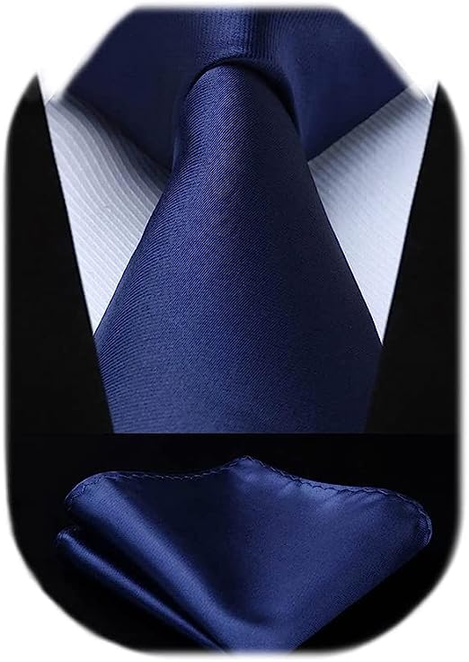 HISDERN Mens Solid Color Ties Formal Satin Necktie and Pocket Square ...
