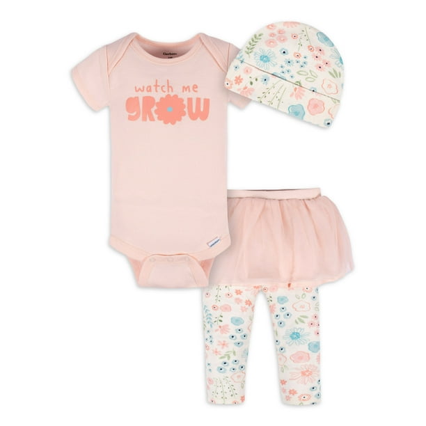 Gerber Baby Girl Bodysuit, Cap, and Tutu Leggings Outfit Set, 3-Piece ...