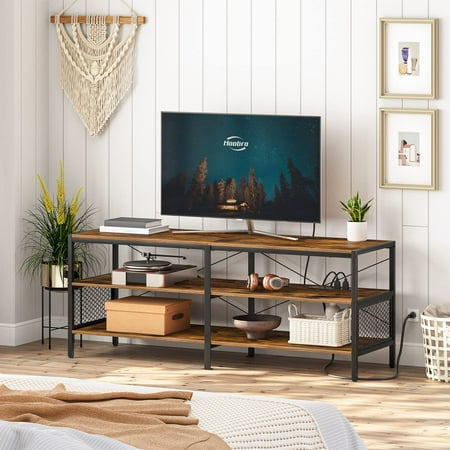 HOOBRO TV Stand with charging Station TVs up to 65 Inches, 3-Tier Media ...