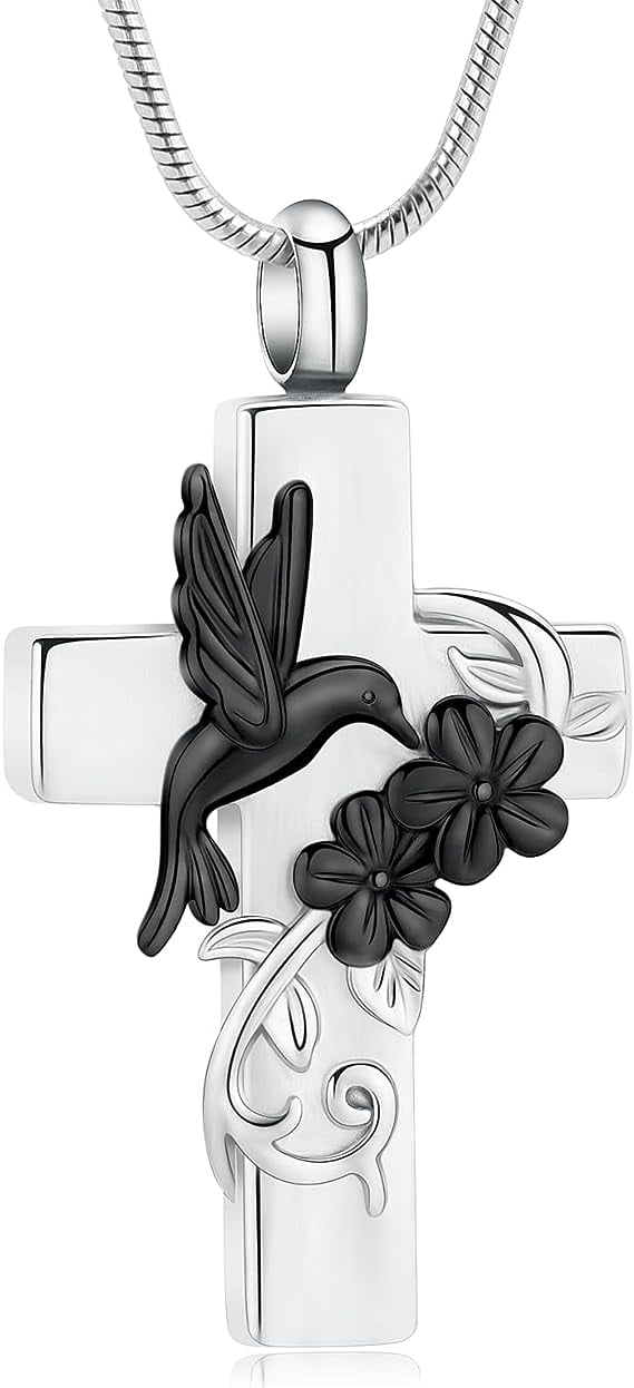 Hummingbird Cremation Urn Necklace for Ashes Cross Urn Necklace ...