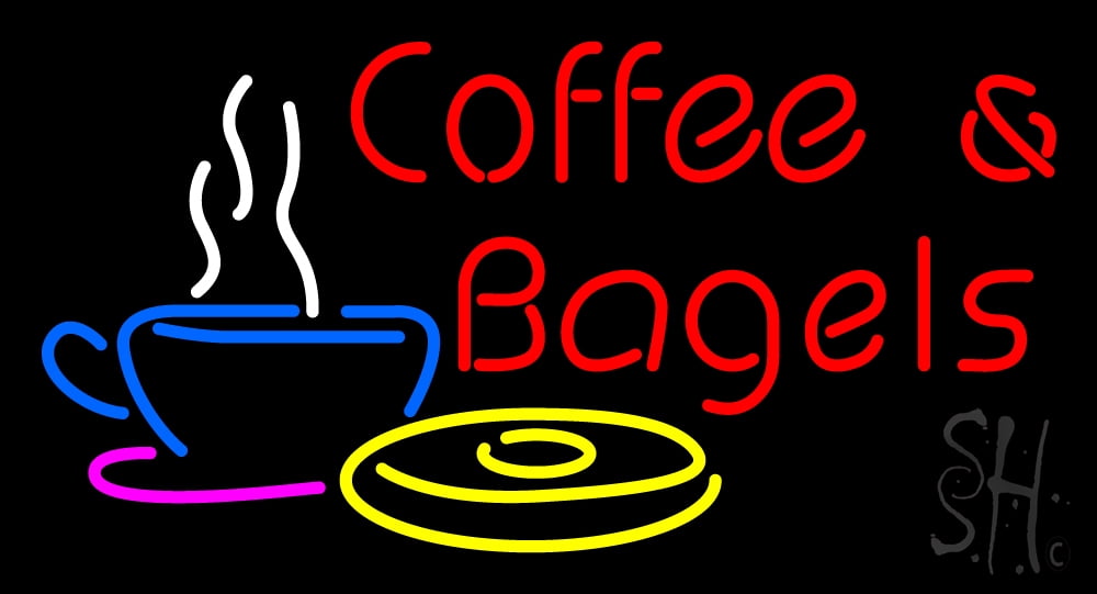 Red Coffee and Bagels LED Neon Sign 20 x 37 - inches, Black Square Cut ...