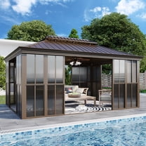 Hommow 12' X 16' Sunroom, Hardtop Gazebo Solarium with Detachable ...