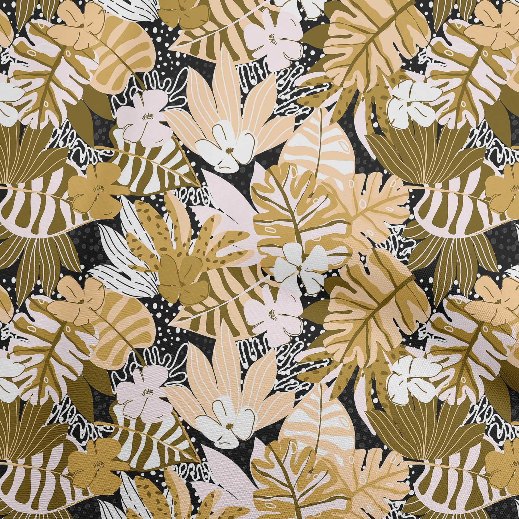 oneOone Silk Tabby Dark Olive Green Fabric Tropical Floral Sewing ...
