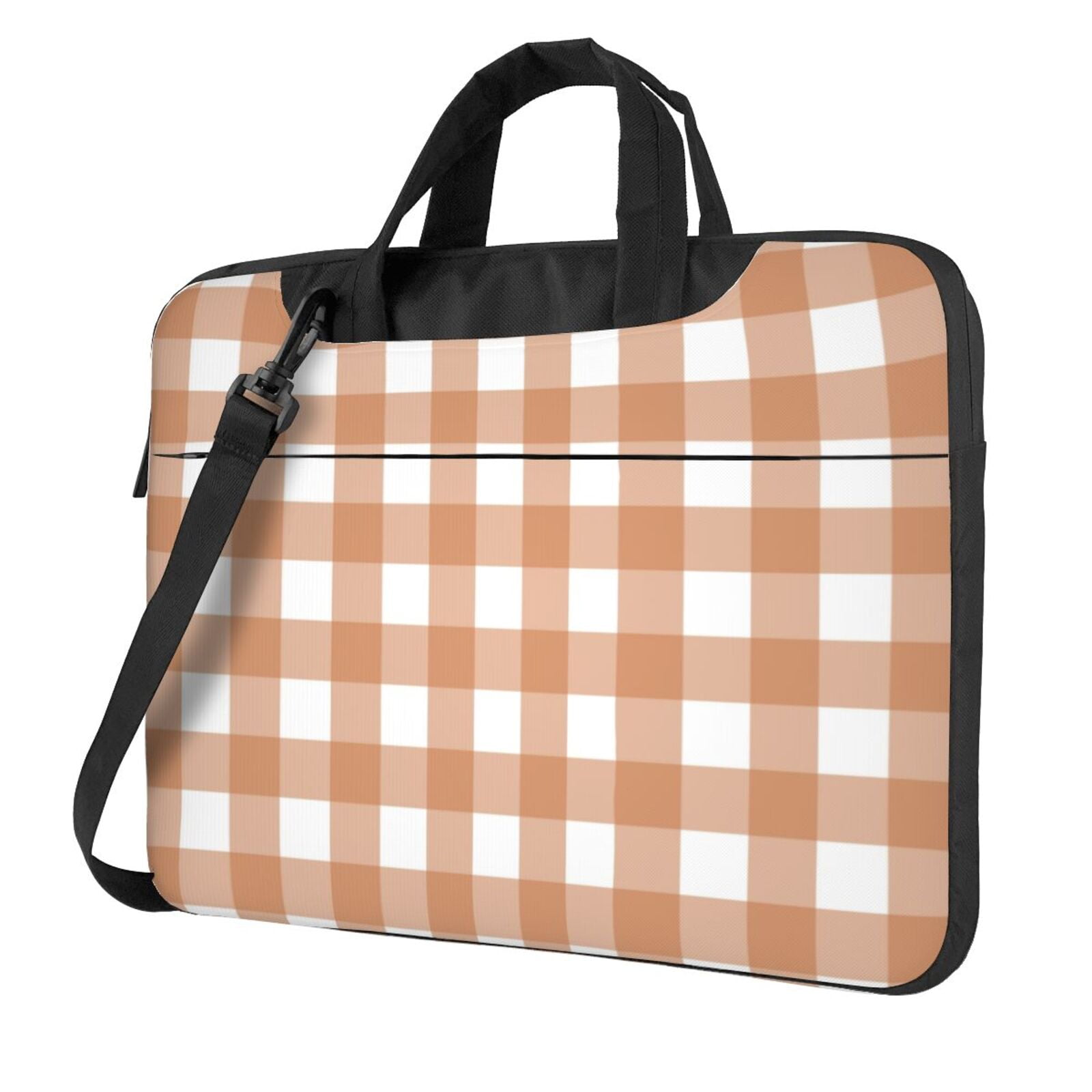 Brown Gingham Print Laptop Bag, 13 inch Laptop or Tablet, Business ...