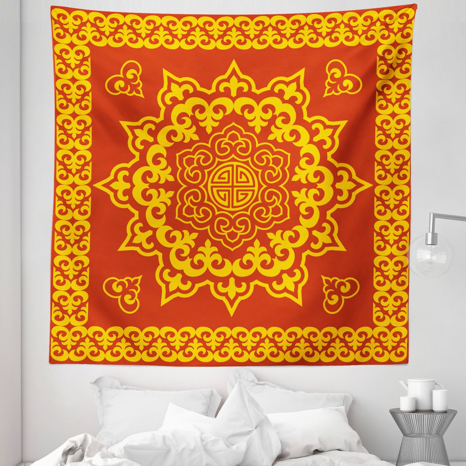 Mandala Tapestry, Oriental Round and Square Pointy Mongol Traditional ...