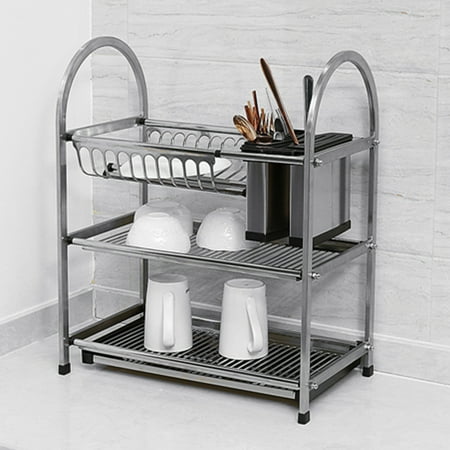 3 Layers Stainless Steel Kitchen Dish Bowl Rack Storage Drain Drying ...