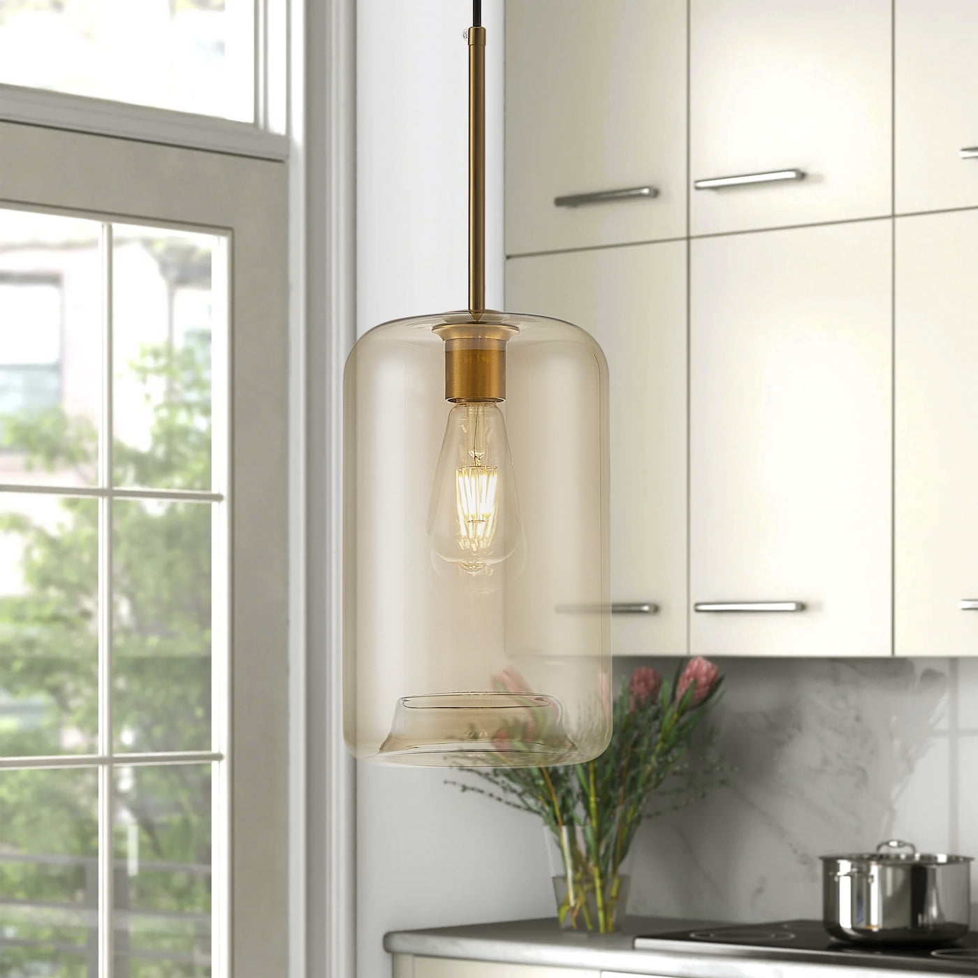 Aiwen Bronze Clear Glass Shade Pendant Ceiling Lamp Industrial Hanging ...