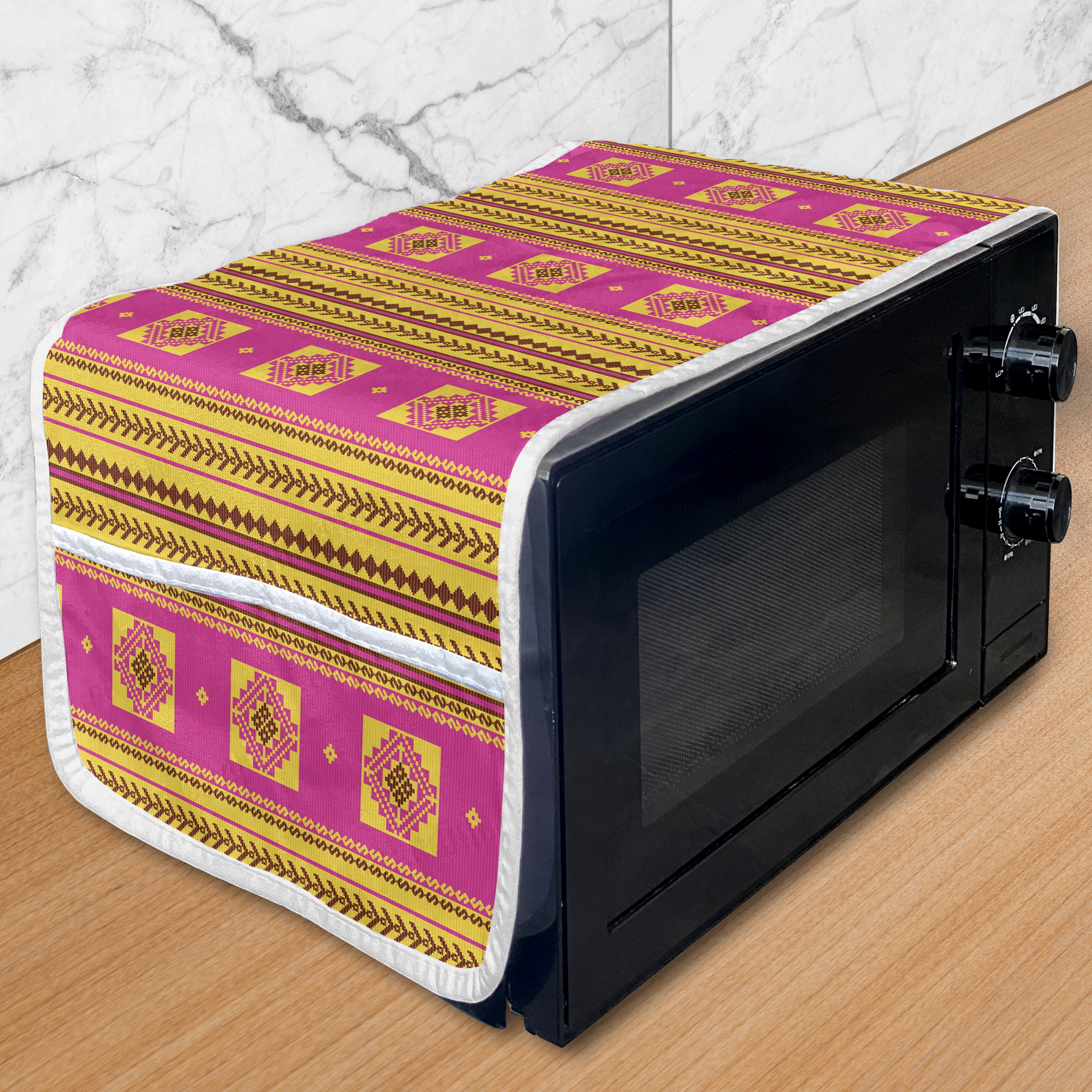 Ethnic Microwave Oven Cover, Summer Inspired Pattern with Geometric and ...
