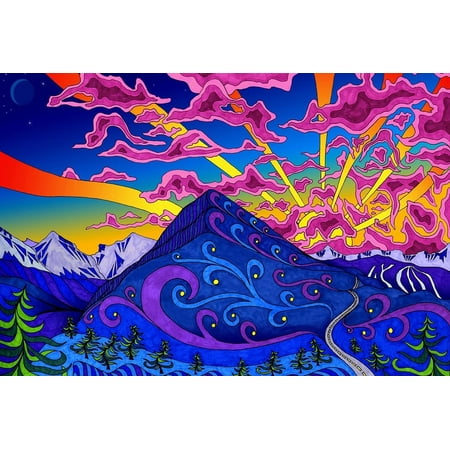sky mountain nature trippy psychedelic paper poster 14" x 20" | Walmart ...