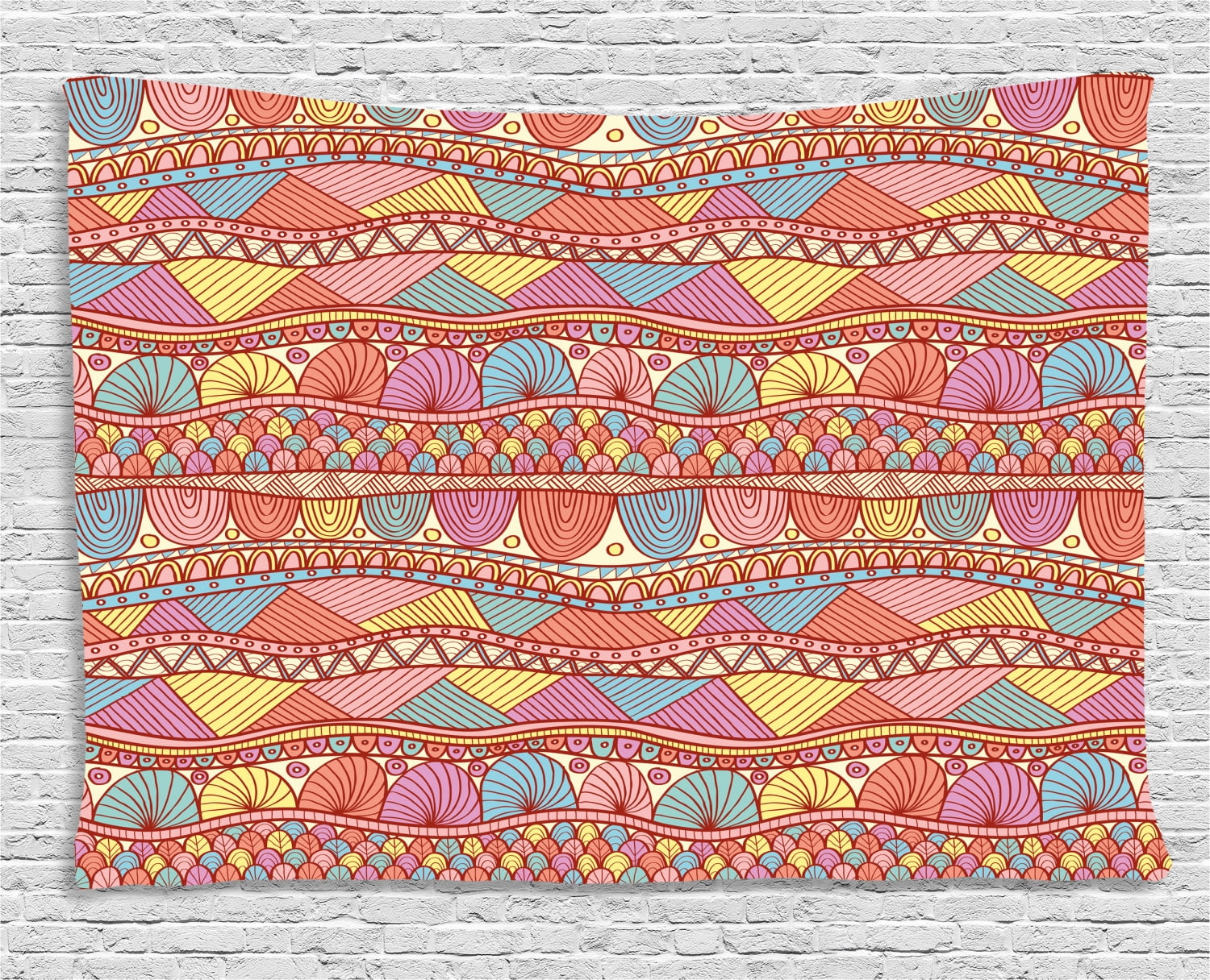 Indian Tapestry, Colorful Ethnic Henna Style Asian Pattern Swirls ...
